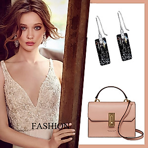 Hypoallergenic Earrings for Women 925 Sterling Silver Dangle Earrings Austria Crystals Hook Earrings Drop Earrings Jewelry for Mom (Black Crystal Earrings for Women)