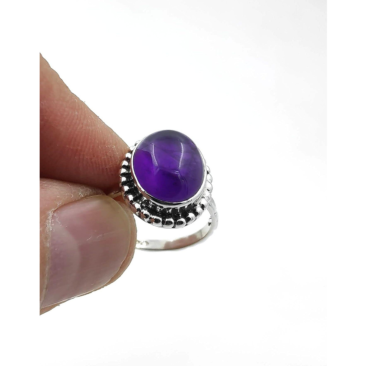 Navya Craft Amethyst Stone Silver Ring | 925 Sterling Silver Handmade Statement Promise Ring for Women | Natural Gemstone Boho Jewelry | February Birthstone | Gift for Her Birthday Anniversary