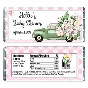 Rustic Floral Pick Up Truck Personalized Candy Bar Wrappers for Chocolate, Birthday Party Favors, Hershey Bar Labels, Pack of 20