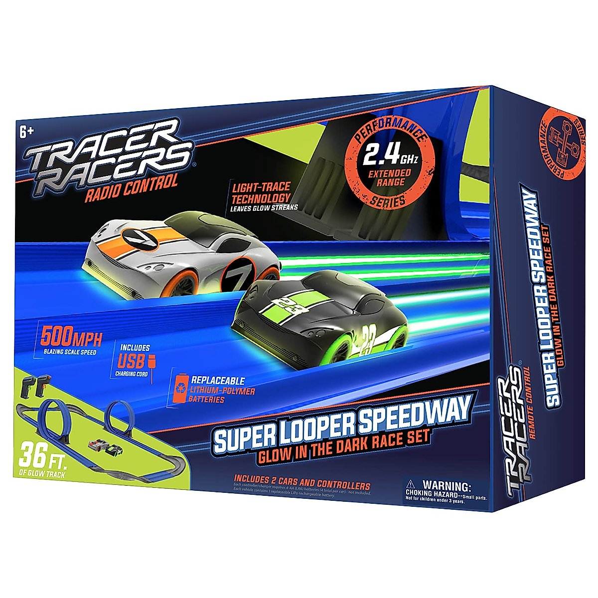 Tracer Racers 2.4 GHz Radio Control Remote Slot-less, Cordless Racing Super Loop Speedway Track Set with Two Cars
