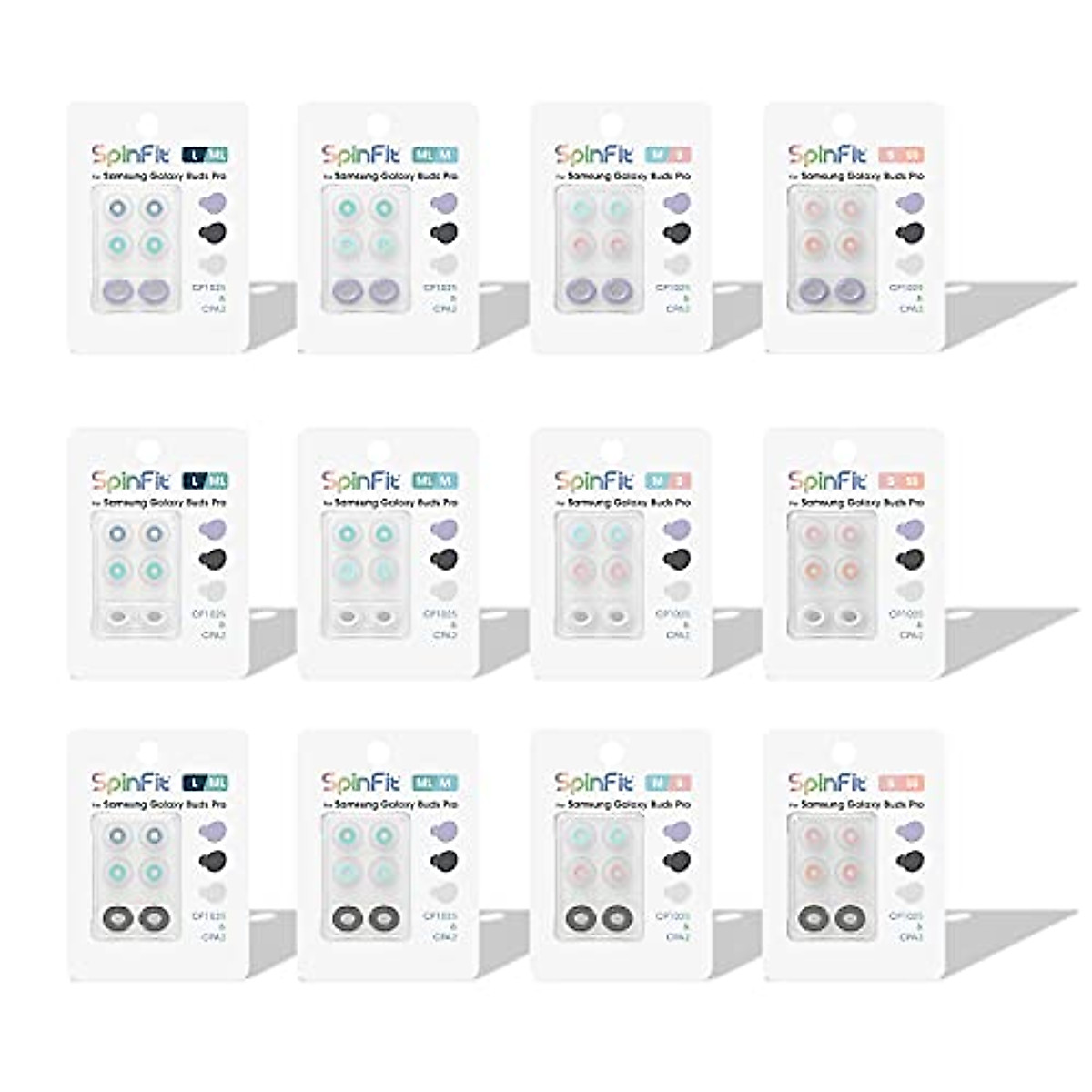 SpinFit CP1025 & CPA2 for Galaxy Buds Pro and Jabra 85T- M/S - Black - Medical Grade Silicone Patented Replacement Ear Tips and Adapters for Supreme Comfort and Sound Performance