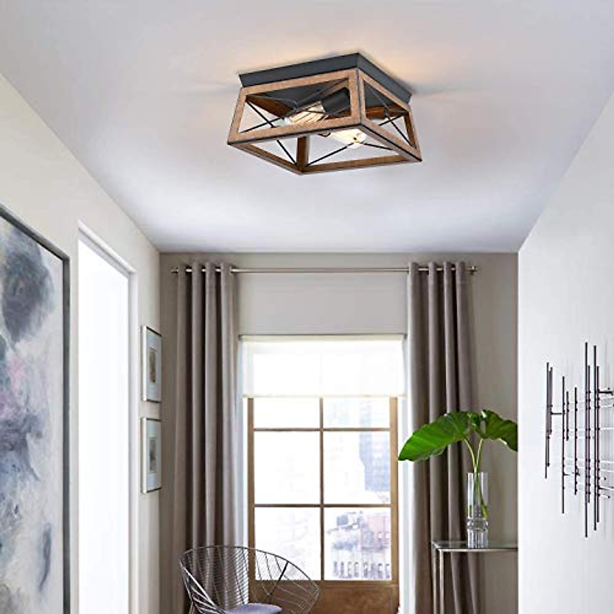 WISBEAM Semi Flush Mount Ceiling Light Fixture, 2-Light E26 Medium Base, Metal Housing, ETL Rated, Bulbs NOT Included