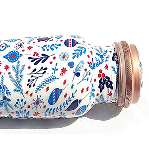 PRURA Pure Printed Copper Water Bottle - Leak Proof Ayurvedic Drinkware Copper Vessel for Sports, Gym, Outdoors, Yoga, Health Benefits (30 oz)