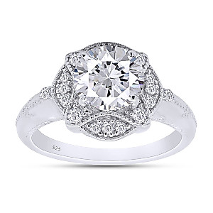 SAVEARTH DIAMONDS 1 3/4 Carat Round Cut Lab Created Moissanite Diamond Halo Engagement Wedding Band Ring In 14K White Gold Over Sterling Silver Jewelry For Women (1.75 Cttw) Size- 4.5