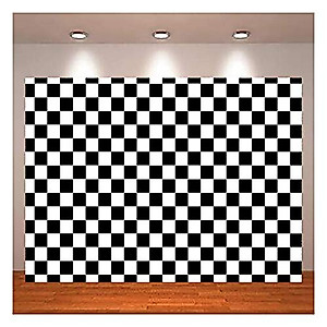 Black and WhiteRacing Checker Texture Grid Birthday Chess Board Theme Photography Backdrops 7X5ft Children Kids Birthday Party Supplies Newborn Baby Shower Banner Photo Background Booth Props Vinyl