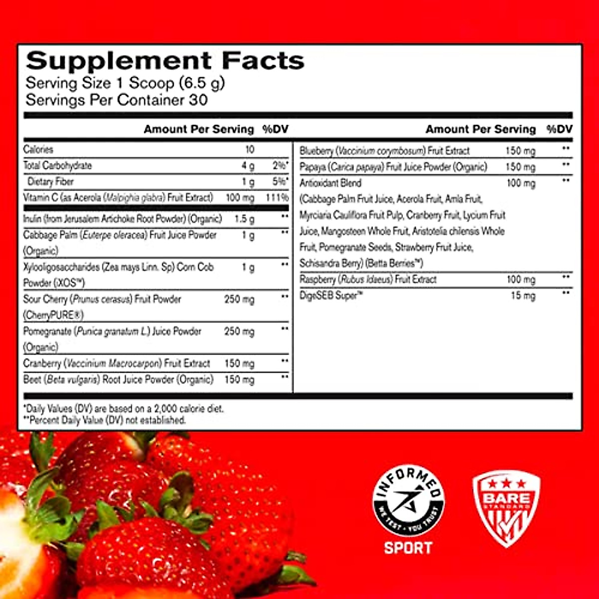 BARE PERFORMANCE NUTRITION, BPN Strong Reds Superfood Powder, Digestive Enzymes, Antioxidants, Improved Natural Energy, 30 Servings, Strawberry