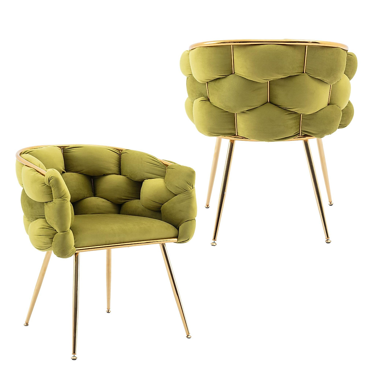 INMOZATA Velvet Accent Chair Set of 2, Comfy Living Room Chair Bedroom Furniture Decore, Single Sofa Chair with Gold Legs Tufted Back Armchair Arm Chair for Vanity Dining Room Chair,Olive Green