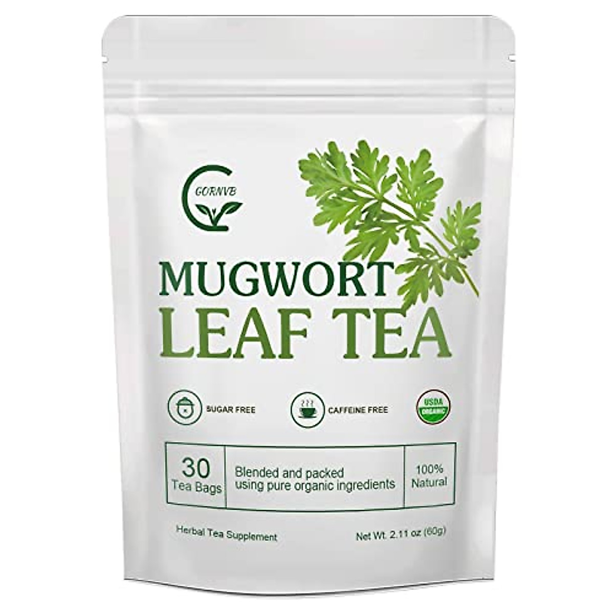 Organic Mugwort Tea Bags - Mugwort Herb Dried Leaves, Pure Natural Artemisia Vulgaris Herbal Tea, Caffeine Free, 30 Tea Bags