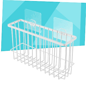 Hoement Bathroom Wall Organizer Bread Clear Container Bathroom Storage Rack Kitchen Wall Holder Heart Spoons Wrapping Paper Canister Hanging Basket Container for Cooling Wine Ledge White