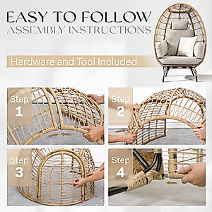 Bme Heavy Duty 500 Lbs Capacity Oversized Wicker Egg Chair for Outside, UV 2000 Hours Material with Non-discolouring Fabric Cushion, Durable Against Water, Weather