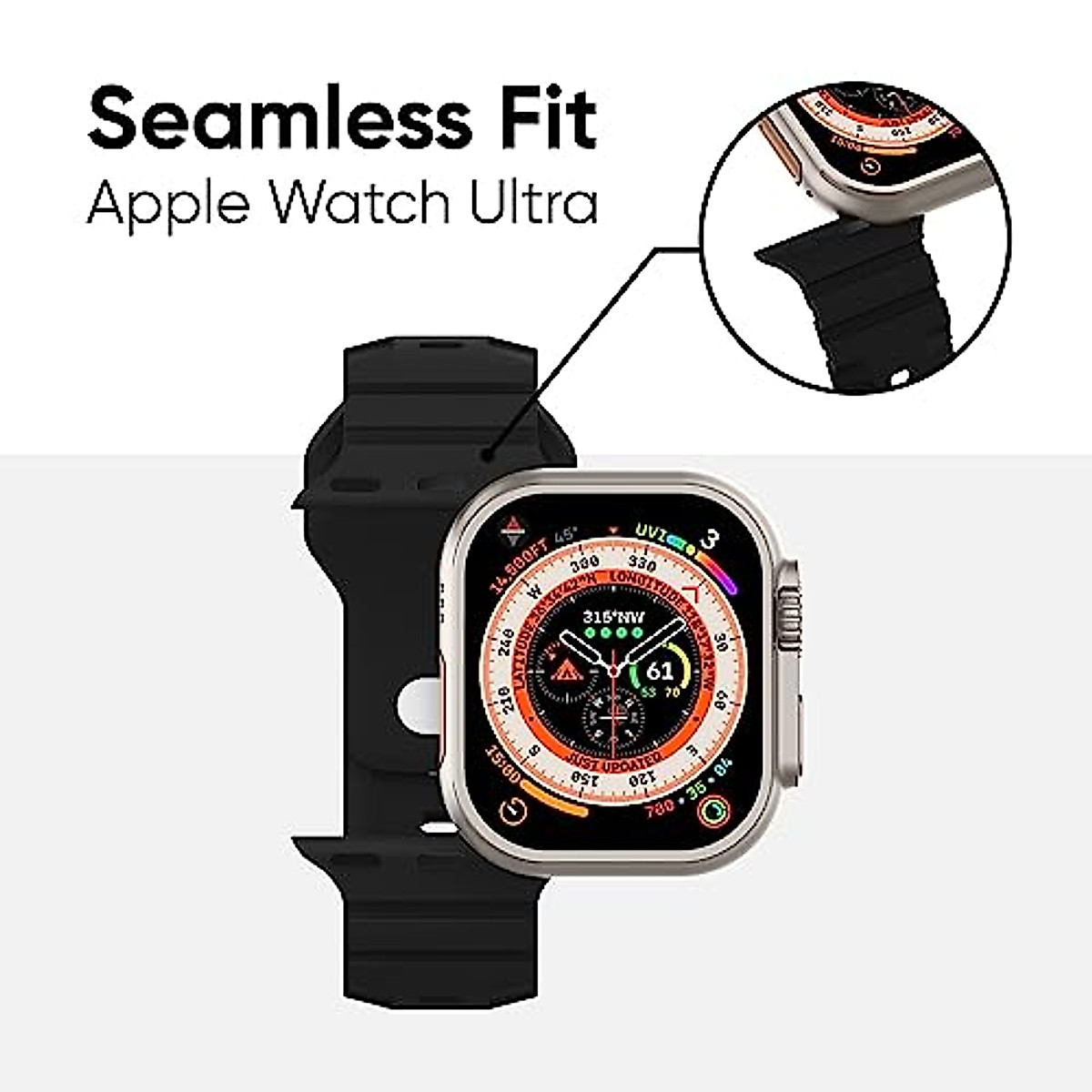 Sport Bands Compatible with Apple Watch Ultra 2 Band/Apple Watch Ultra Band 49mm 45mm 44mm 42mm for Men Women, Waterproof Silicone Wristbands Replacement Strap for iWatch Series 9 8 7 6 5 SE Ultra