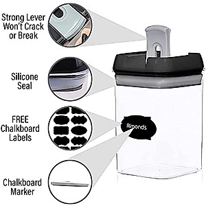 Airtight Food Container - 7 PC BPA Free Plastic Food Storage Containers with Easy Lock Lids - Stackable Sugar, Flour, Cereal & Beans Containers with Labels & Marker included (Lid Black)