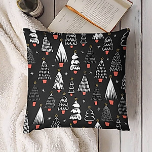 Meaudiwes Throw Pillow Cover Christmas Decorations Trees Black and White Home Decor, 24 x 24 Inches Soft Short Plush Cushion Pillowcases for Sofa Couch Bed Chair