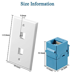 4 Pieces 2 Port Ethernet Wall Plate, RJ45 Cat6 Female to Female Jack Inline Coupler FacePlates (Blue)