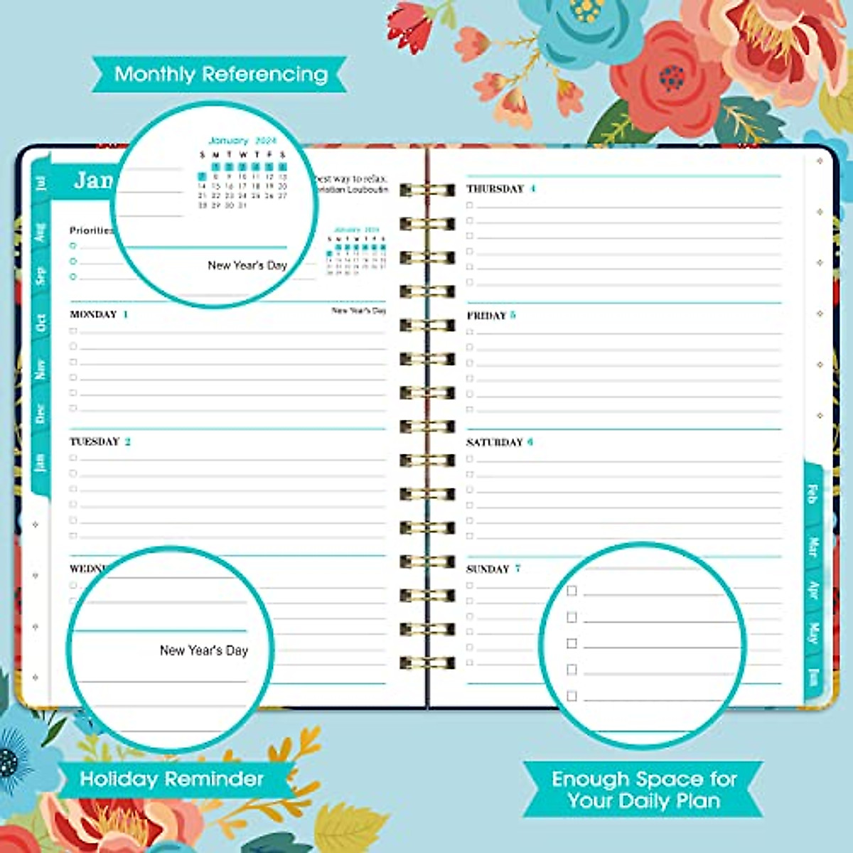 Planner 2023-2024 - Weekly Planner 2023-2024 from July 2023 to June 2024, Weekly Monthly Planner 2024, 6" x 8.3", 2023-2024 Planner with Inner Pocket and 12 Monthly Tabs