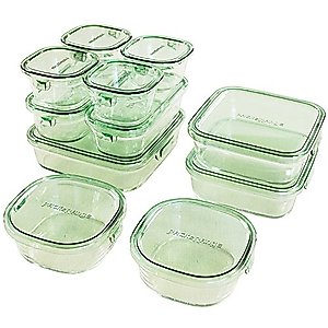 iwaki PS-PRN-11G Pack & Range Heat-Resistant Glass Storage Container, Green, Set of 11