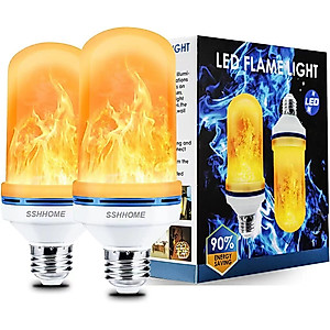 LED Flam Light Bulbs, 4 Modes E26 Base Fire Light Bulbs with Gravity Sensor, Outdoor Light Flickering Light for Halloween Garden Bar Party Wedding Restaurant Valentine's Day Decoration (2 Pack)