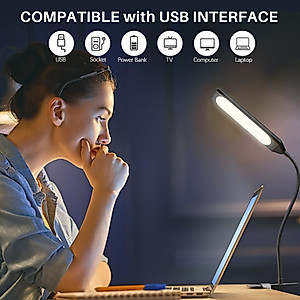 GARMESE LED Desk Lamp, Clip on Lamp for Home Office 5W Eye-Caring USB Light Gooseneck Lamp Dimmable 6 Brightness Levels 3 Color Temperatures Reading Lamp for Bed Headboard Black 5W
