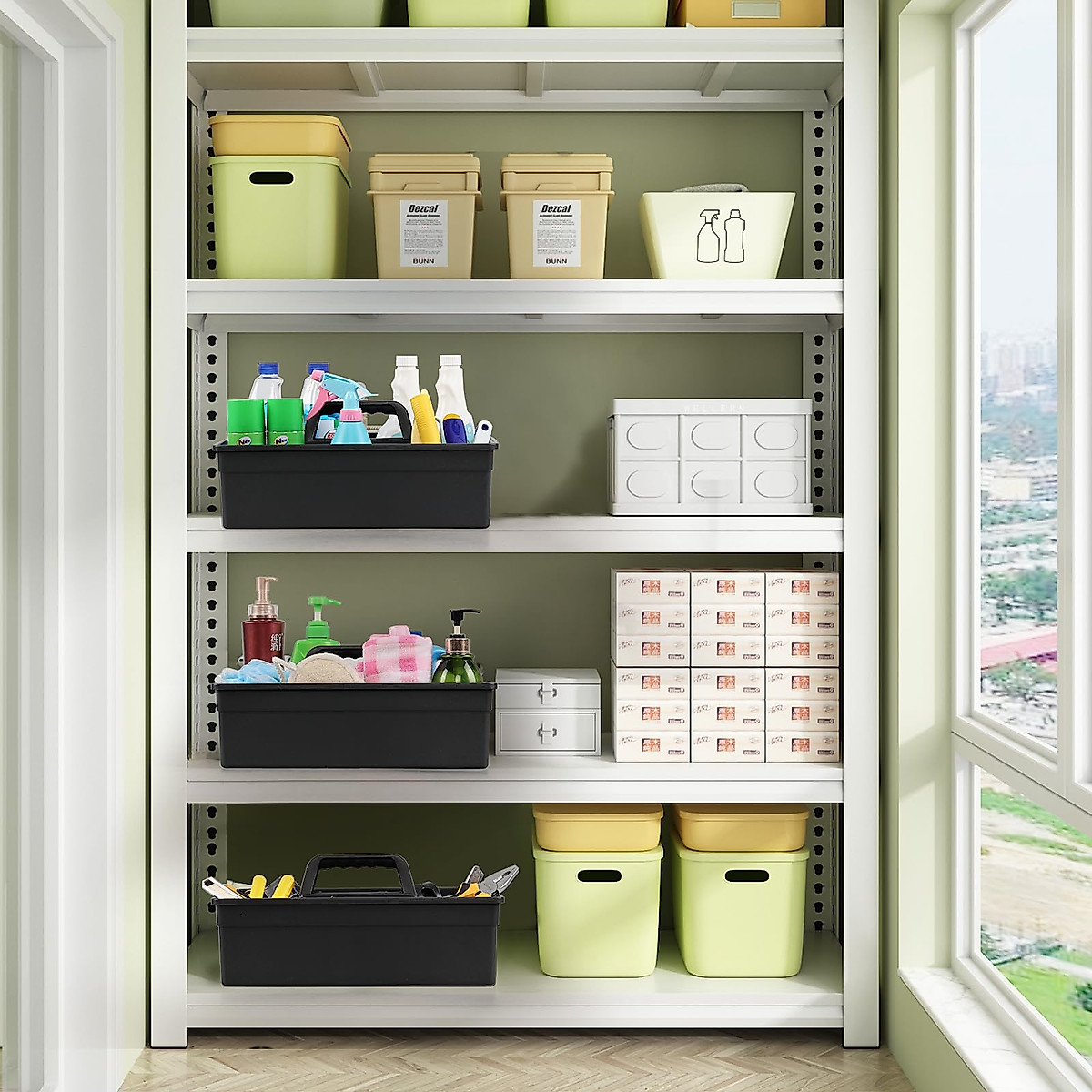 Jandson 6 Pack Cleaning Organizer Caddy with Handle, Plastic Carry Caddy for Cleaning Products