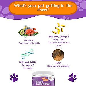 PawPuk Paws Omega 3 Fish Oil Chews for Dogs - EPA & DHA for Skin & Coat Health Plus Overall Health, Itch Relief, Joint & Mobility Support, CoQ10 & NMN - Natural Anti-Aging Supplement for Dogs