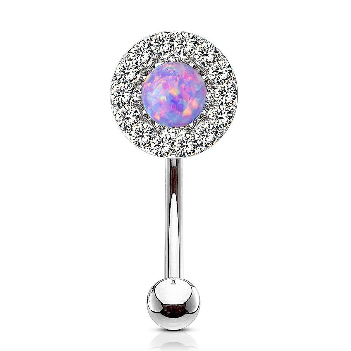 Forbidden Body Jewelry 16g 6mm Curved Barbell for Daith/Eyebrow/Rook/Belly Button w/Round CZ & Opalite Top, Purple