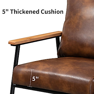 GYI Brown Leather Accent Chair Set of 2, 23.6'' Wide Armchair Set of 2, Industrial Black Metal Frame Accent Chairs with Wood Arms for Living Room, Bedroom