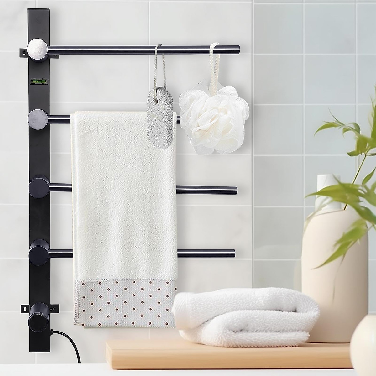 Towel Warmer Rack | 4-Bar Electric Towel Warmer Racks Wall Mounted - Stainless Steel Temperature Adjustable Waterproof Drying Rack with Built-in Timer for Kitchen, Bathroom