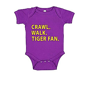 Southern Sisters Crawl Walk Tiger Fan Baby Romper in Purple and Gold (12 Month)