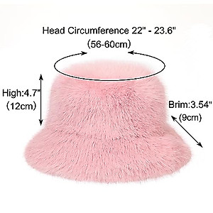 Rulala Fancy Women's Faux Fur Bucket Hats Fluffy Winter Warm Ladie's Unique Wide Brim Fisherman Cap(Pink)