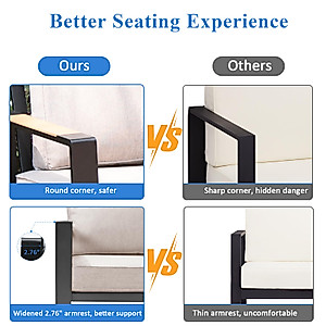 YOEEMZ Aluminum Patio Furniture Set, All-Weather Outdoor Couch Sectional, L Shaped Patio Conversation Sets, Metal Corner Sofa with Teak Tabletop Coffee Table, Beige