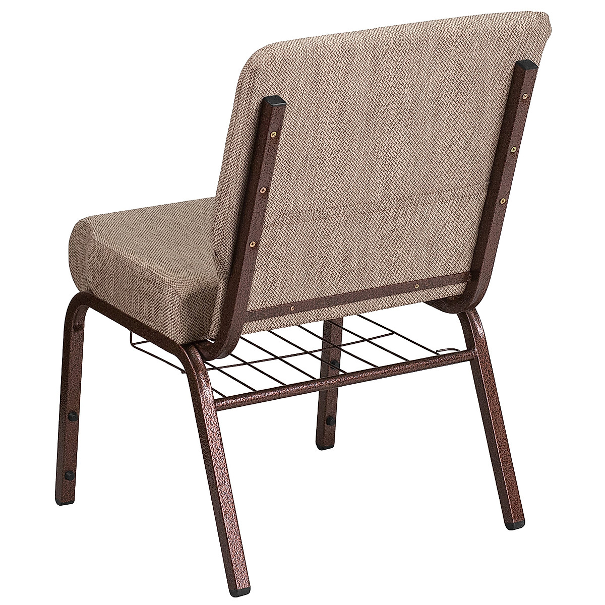 EMMA + OLIVER 21" W Church Chair, Beige Fabric Book Rack/Copper Vein Frame