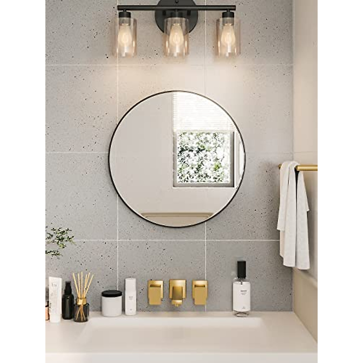 Growsun Black Round Mirror 24 inch, Wall Mounted Circle Mirror, Metal Framed Mirror for Bathroom Vanity, Bedroom Home Decor Mirros