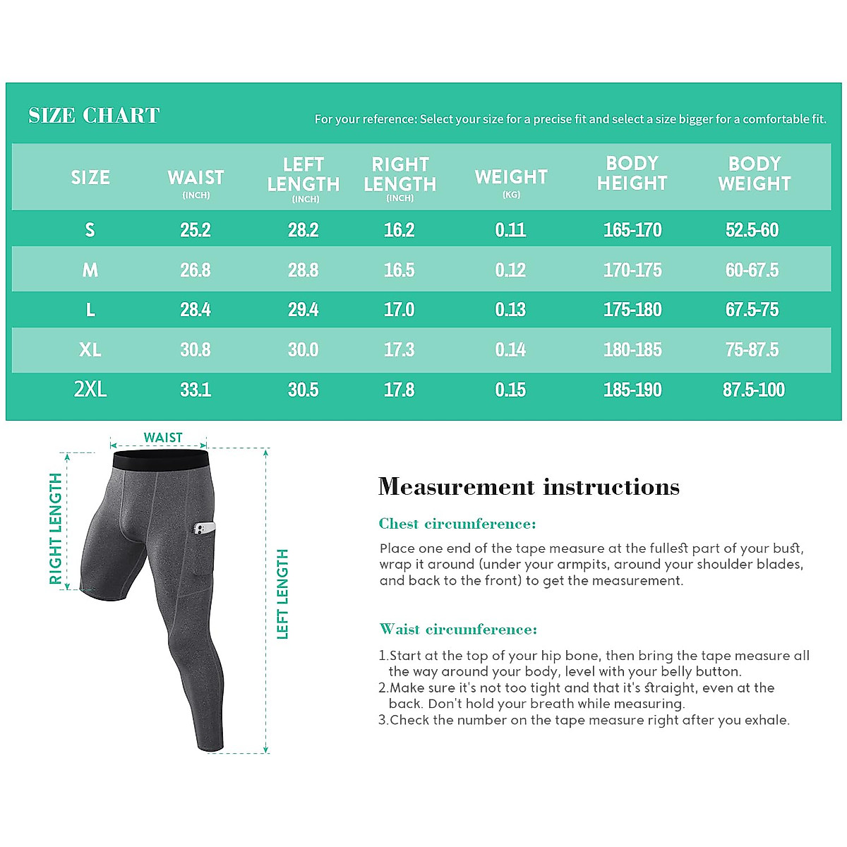 Yueralian Men's 3/4 One Leg Compression Capri Tights Pants Basketball Athletic Running Sport Single Leg Base Layer 1-2 Pack
