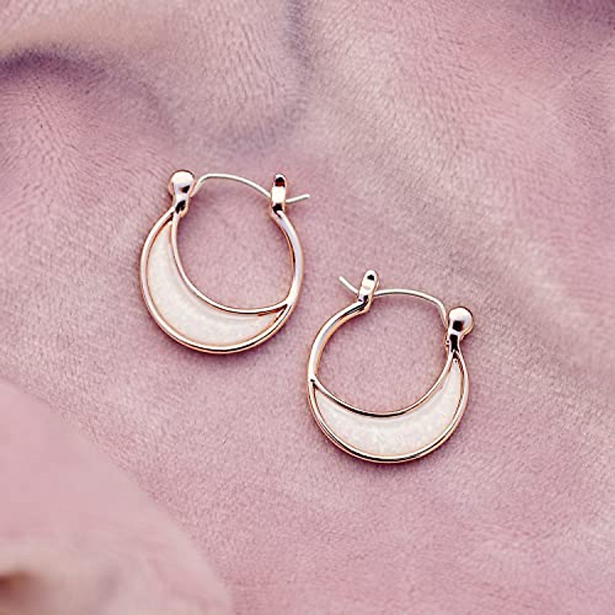 Pura Vida Gold Opal Crescent Hoop Earrings - Handmade Earrings with Resin Opal, Boho Earrings - Sterling Silver Earrings for Women, Statement Earrings for Women, Boho Jewelry for Women - 1 Pair