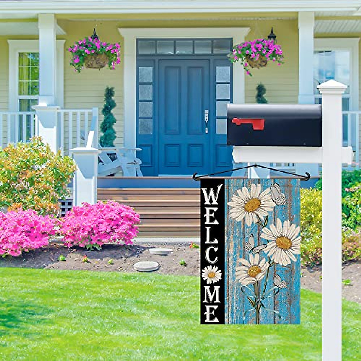Welcome Daisy Spring Garden Flag 12 x 18 Inch Burlap Double Sided Outside, Seasonal Holiday Yard Outdoor Decorations DF247