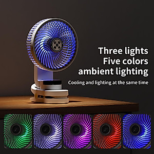 Joyful 8 Inch Clip on Fan, 20000mAh Battery Operated Desk Fan With 9 Speeds, Auto Oscillation Rechargeable Camping Fan With Atmosphere Light and Remote, USB-C Powered Fan for Office Desktop Stroller