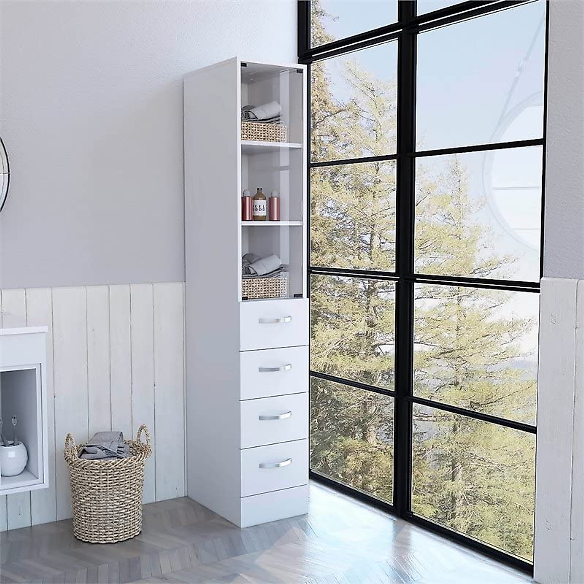 Atlin Designs Wood Linen Cabinet with 3 Shelves & 3-Drawer in White