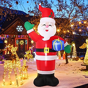 QUUREN 7FT Christmas Inflatables Santa Decoration Blow Up Santa Claus Indoor/Outdoor Decoration with Gift Box Built-in LED Light Waterproof Xmas Inflatables Yard Decor for Home Garden Holiday Party