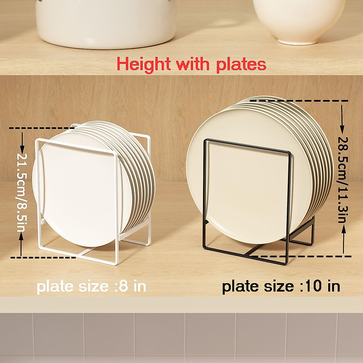 Hikinlichi 2 Pack Large Plate Holders Organizers Upright Cabinet Dish Drying Racks Metal Plate Dish Organizers Racks Stands for Countertop and Cupboard 7.87in. x 6.29in. x 4.52in. Black