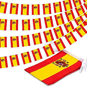 Spain String Flag Pennant Banner, Small Mini Spanish Flags Bunting Banner, National Country Decoration for School, Party, Sports Events, Patriotic Festival, 33 Feet 30 Flags