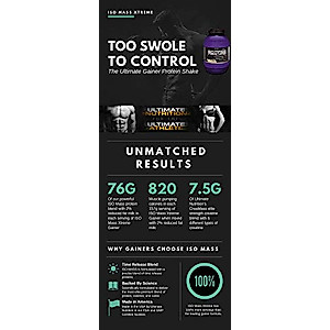 Ultimate Nutrition ISO Mass Xtreme Gainer, Isolate Protein Powder with Creatine - Weight Gain Serious Lean Muscle Mass with 60 Grams of Protein, Banana, 30 Servings