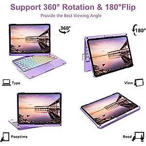 OYOSUOGG Touch ipad Air 5th Generation Case with Keyboard, ipad Pro 11 inch Case with 7 RGB Backlight & 360°Rotatable Keyboard, Magic Trackpad Keyboard Case for Air 4th Gen with Pencil Holder, Purple