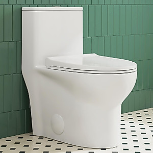Eridanus Small Compact One Piece Toilet For Bathroom, Powerful Dual Flush Modern Toilet, 1.1/1.6 GPF, 12" Rough-In, Elongated Toilet with Soft Closing Seat, 26.68"D x 14.37"W x 26"H, White