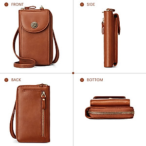 BROMEN Small Cell Phone Purse Crossbody Bags for Women Vegan Leather Wallet Purse with Credit Card Holder Brown Grain