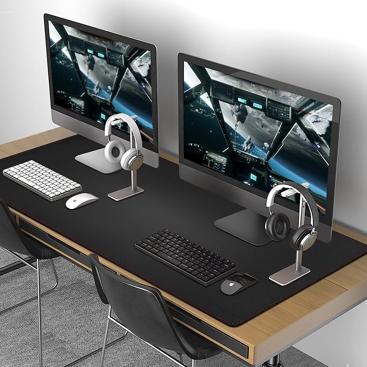 ZORESYN Large Desk Pad (55.1"x23.6") - PU Leather Office Desk Mat, Waterproof Desk Protector with Smooth Surface, Durable Stitched Edges - Black, Oversized Desk Mat for Home & Office