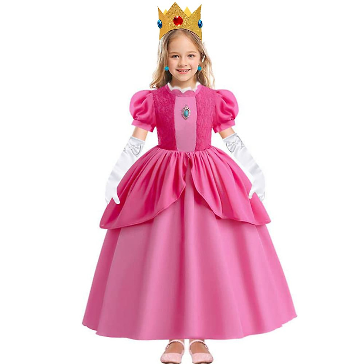 Zalongye Princess Peach Costume Dress for Girls cosplay Halloween Party Dress Up princess peach Dress（110）