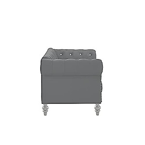 New Classic Furniture Glam Emma Velvet Three Seater Chesterfield Style Sofa for Small Spaces with Crystal Button Tufts, Gray