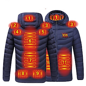 COMIOR Electric Heated Jacket, Unisex Heated Coat for Men Women USB Rechargeable Electric Heated Jacket with 11 Heating Zones Winter Waterproof Warming Jackets For Outdoor Skiing, Hiking