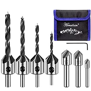 Himutain Countersink Drill Bits Set, Counter Sink Drill Bit Sets for Wood, 82 Degree High Carbon Steel Wood Countersink Bits (1/2" 3/8" 1/4")