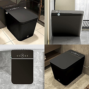 Black Smart Bidet Toilet for Bathroom with Remote Control, Tankless Toilet with Foot Touching Lid Opening, Auto Lid Closing and Flushing, Heated Seat, Digital Display, Black